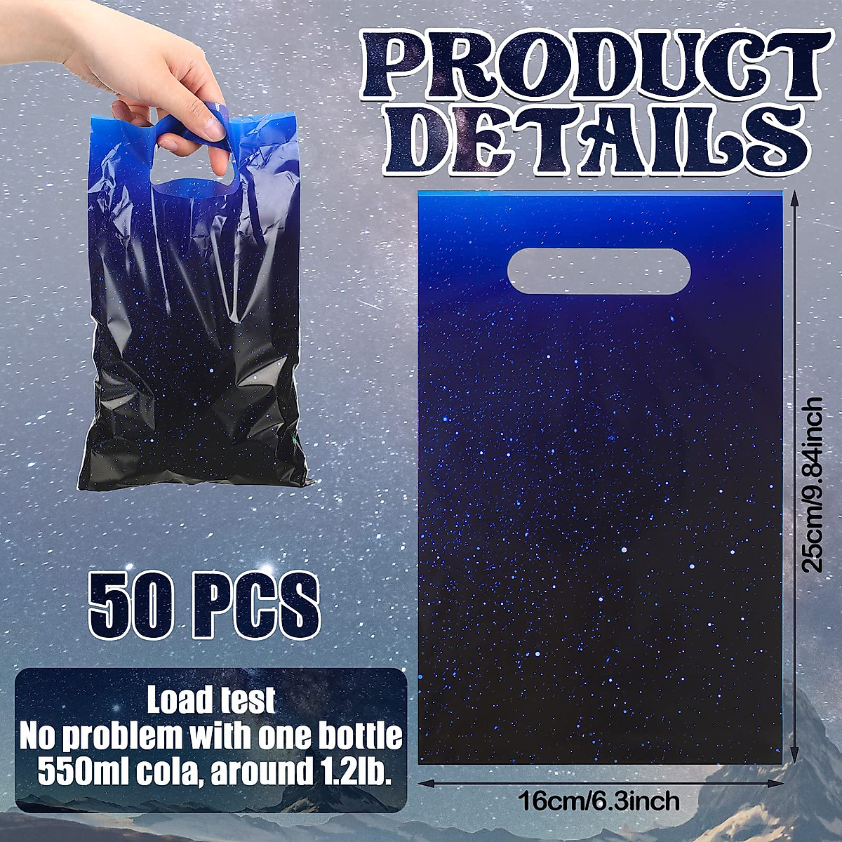 50 Packs Galaxy Party Favor Bags Candy Favor Bags Goodie Bags Galaxy Party Supplies Outer Space Party Favors Treat Bags Starry Plastic Gift Bags for Kids Birthday Party Baby Shower (Blue Galaxy)
