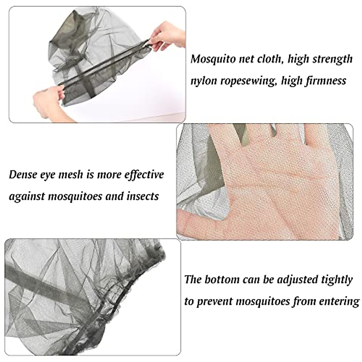 Mosquito Head Mesh Nets Gnat Face Netting, Extra Fine Holes Protective Cover Mask Face from Insect Bug Bee Mosquito Gnats for Outdoor Activities Hiking Fishing Hunting Camping Backpacking (4 Pack)