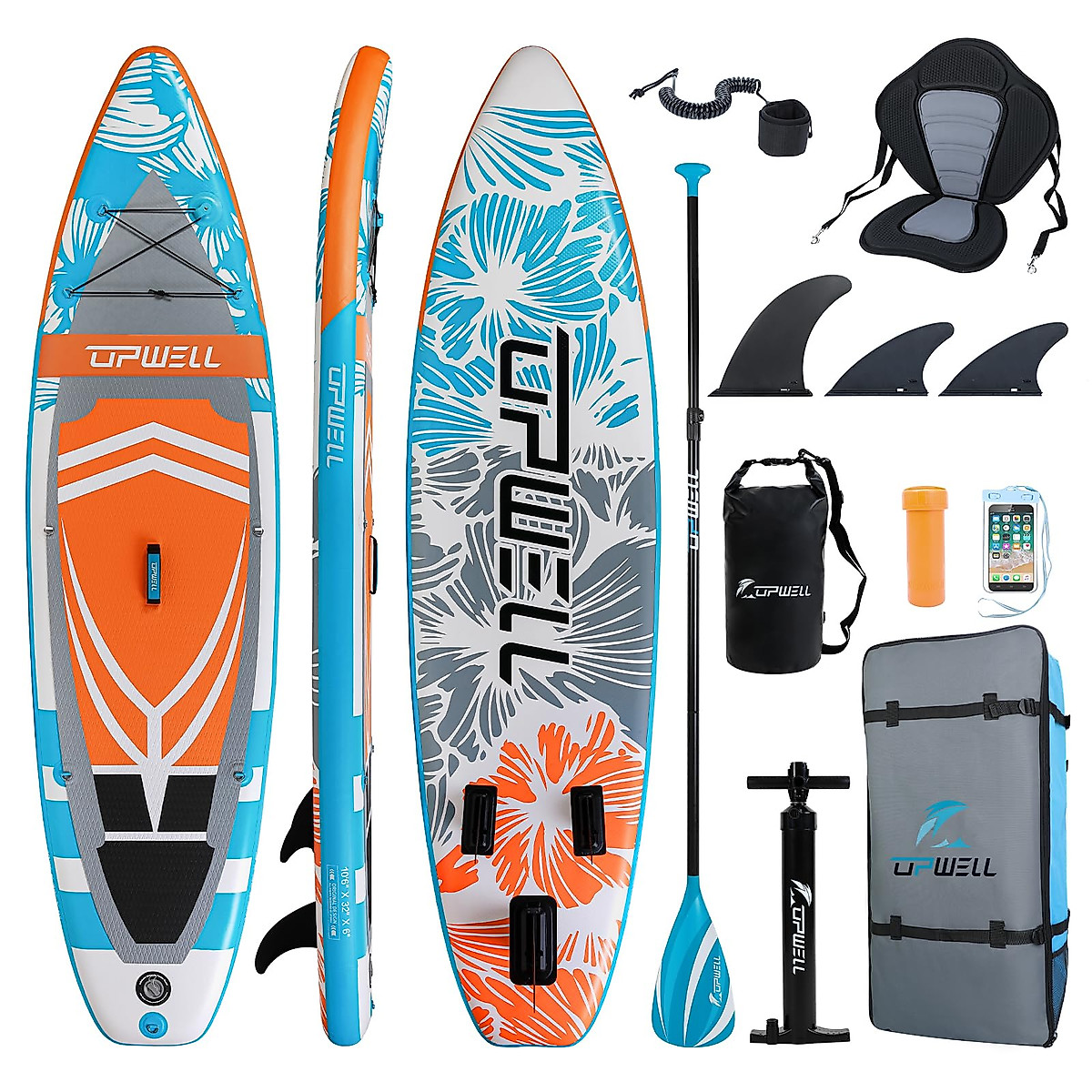 UPWELL Inflatable Stand Up Paddle Board with Kayak Seat, Premium SUP Paddle Boards for Adults, 10’6”Blow up Paddle Boards 6”Thick, Blue