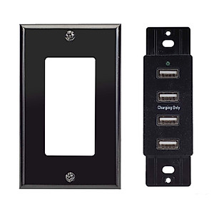Magnadyne Wall Mount Charging Station, USB-C, USB-A, VPA Sockets, HDMI Pass Through, RV and Automotive Use Wall Plate Included (Black, 4 USB-A Charging Ports)
