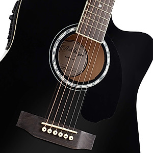 Ashthorpe Full-Size Dreadnought Cutaway Acoustic-Electric Guitar Bundle - Premium Tonewoods - Black