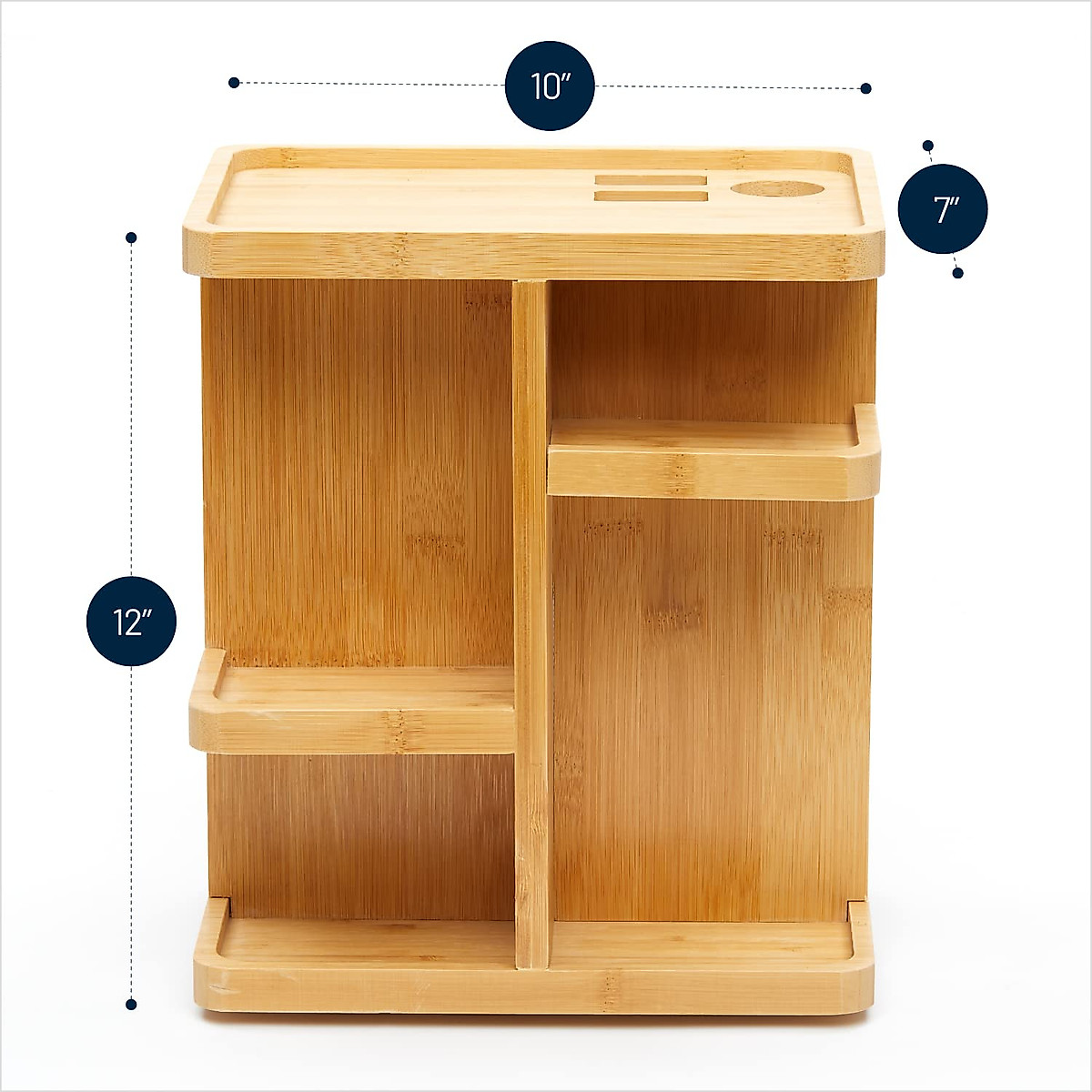 RoyalHouse Bamboo 360 Degree Rotating 12 inches Makeup Organizer, Display Cosmetic Organizer, Multi-Function Storage for Makeup Desk, Bathroom, Bedroom, Closet, and Toiletries
