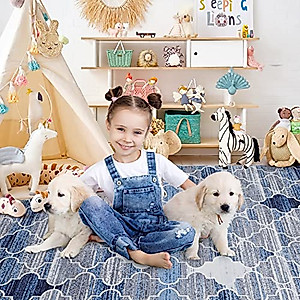 ROYHOME Area Rug 8' x 10' Machine Washable Abstract Moroccan Rug Contemporary Geometric Ogee Trellis Rug Indoor Floor Cover Foldable Carpet Rug Accent Rug for Living Room Bedroom Dining Room, Navy