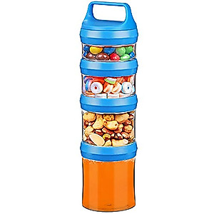 Dolibest stackable snack containers, Twist Lock Stackable Snack Jars, Stackable Containers Set for Storing Milk, Protein Powder, Snacks, Nuts, BPA Free, 4-Piece (Blue, 31oz)
