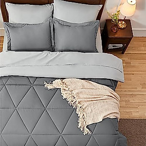 BEDELITE Twin XL Comforter Set 5 Pieces Bed in A Bag - Soft Microfiber Reversible Twin Extra Long Grey Bed Set with Comforters, Sheets, Pillowcase & Sham, Cozy Luxury Bedding Sets for All Season