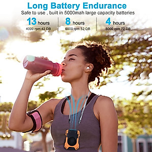 Cadrim Waist Fan, Portable Personal Fan, USB Mini Necklace Fan, Rechargeable Battery Operated Fan, 8000RPM Strong Airflow for Outdoor Camping with LED SOS Function