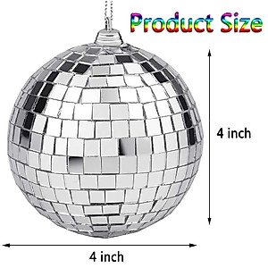 2 Pieces Mirror Disco Ball, Silver Hanging Ball for 50s 60s 70s Disco DJ Light Effect Party, Hanging Ball for Party or DJ Light Effect, Festivals Party Favors and Supplies (4 Inch)