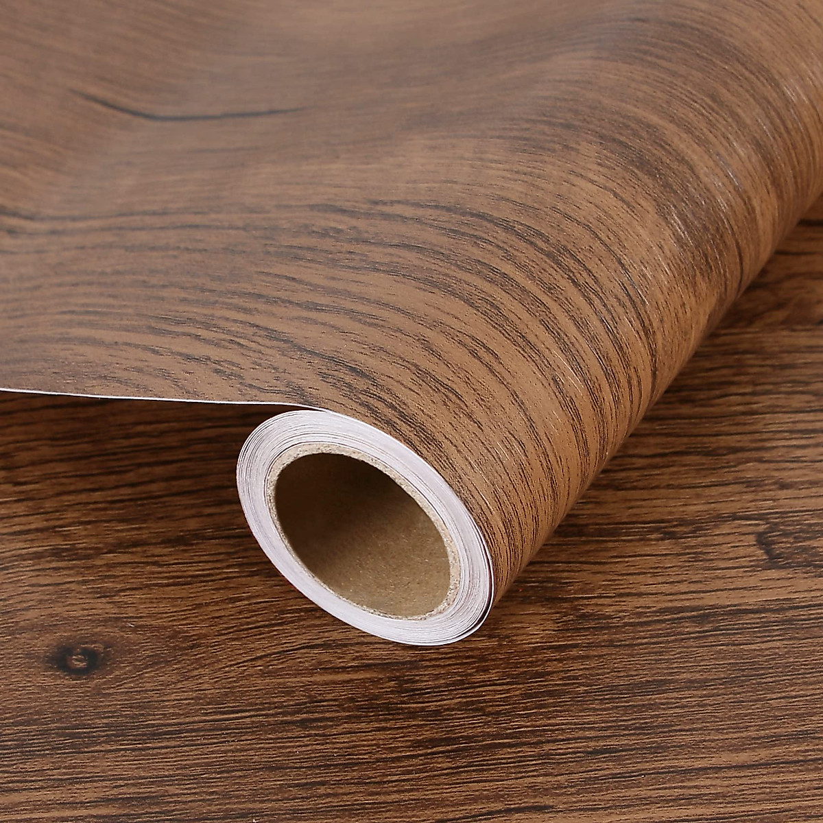 TORC Brown Wood Wallpaper Peel and Stick 17.1"x120", Faux Wood Contact Paper for Table Cabinet Dresser, Self Adhensive Removable Waterproof