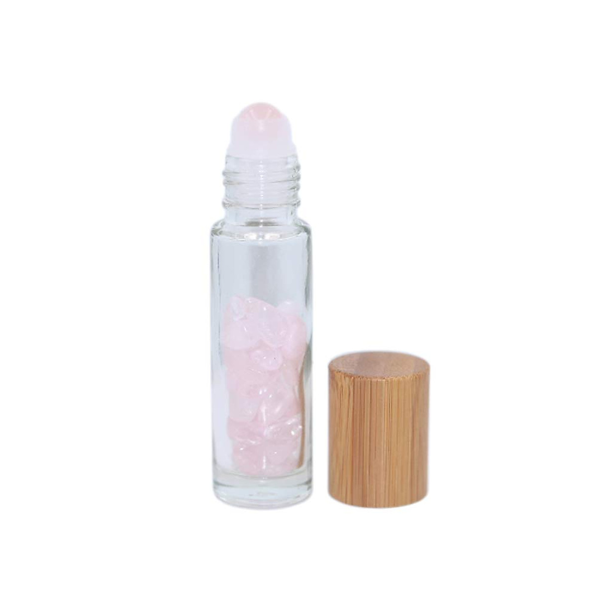 Wresty 10ml Roll On Bottle With Gemstone Rollerball&Crystal Chips Inside,10 Packs Glass Roller Bottles Essential Oil Sample Bottles(Bamboo Lids)