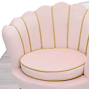 MoNiBloom Upholstered Velvet Chair for Bedroom Makeup Room, Light Pink Shell Chair Mid-Century Modern Leisure Guest Chair for Living Room with Cushion and Metal Legs, Retro Arm Chair, 250 lbs Capacity