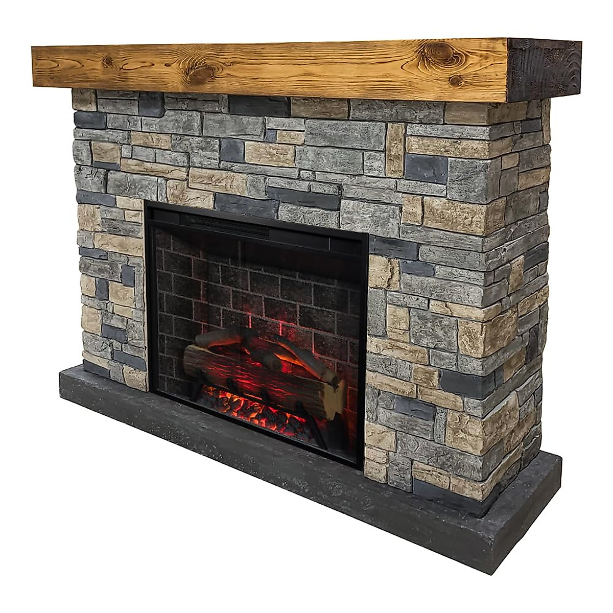 Country Living Dixson 55 Inch Wood Mantel with Faux Stone Brick Surround & 28" Smart Electric Fireplace | 55" W x 16" D x 43" H