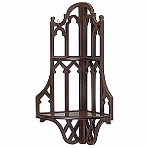 Design Toscano Canterbury Cathedral Gothic Wooden Corner Shelf, 25 inch, walnut