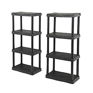 BLACK+DECKER, 4-Tier Light Duty Storage Shelf, 50 lbs/Shelf (47”H x 22.1”W x 14.3”D), Plastic Shelving Unit [2 Pack]