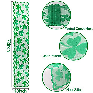 Camlinbo St Patrick's Day Decorations St Patrick's Day Table Runner Green Clovers Print 13x72 Inch Irish Clovers Embroidered Table Runner for Home Irish Party Favor Lucky Day Decoration Table Runner
