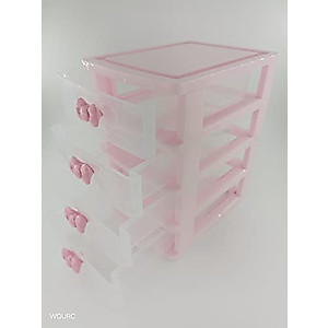 WQURC Lovely Pink Receiving Storage Cabinets Box With Multi-layers And Pink Bowknot Handle (Four layers (7.06 x 5.22 x 8.05 inches))