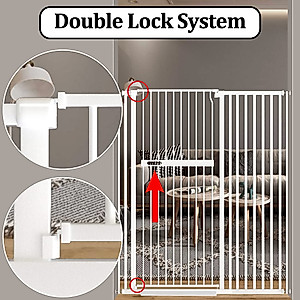 AIKSSOO 55.11" Extra Tall Cat Gate 42.91-45.66" Wide Safety White Metal Gate Pressure Mount Walk Through Swing Auto Close Pet Gate Toddler Dog Pet Cat for Indoor Stairs Doorways Kitchen