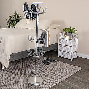 Household Essentials Revolving Four-Tier Shoe Tree, Silver Finish