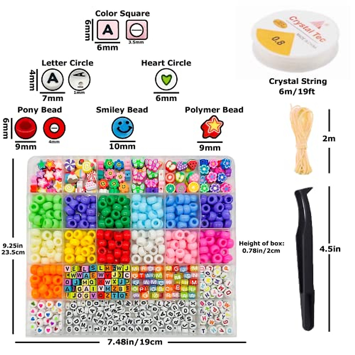 Luwanio Bracelet Making Kit, Pony Beads Polymer Clay Beads Smiley Beads Letter Beads for Bracelets Jewelry Making, DIY Arts and Crafts Gifts for Girls Age 6 7 8 9 10-12