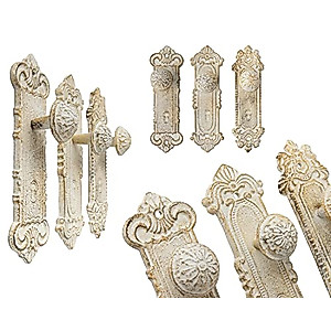 Shabby Chic Cast Iron Decorative Wall Mounted Hooks - Rustic White - Door Knob Coat Hooks for Wall - Set of 3 - Screws and Anchors Included - Antique Wall Hooks for Hanging Clothes