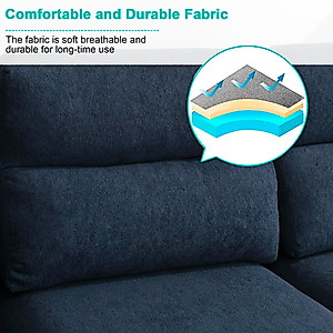 URRED Sectional Sofa Couch, 4 Seat U-Shaped Sofa Set for Living Room,Velvet Fabric Convertible Modular Sofa Sleeper with Double Chaise/Oversized Seats/Comfortable Backrest, Blue