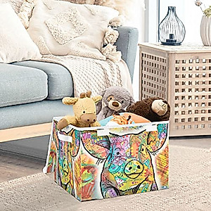 Piggy Storage Bins with Lids and Handles 17x13x12 In Foldable Fabric Storage Basket Toys Clothes Organizer for Shelves Closet Home Bedroom Office