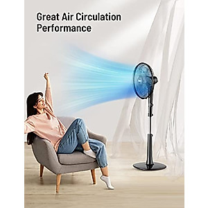 Mirdred Fans for Home Bedroom, 18'' Standing Floor Fans for Home,12 Speeds Oscillating Fan with Remote, Pedestal Fan with Adjustable Height,3 Wind Modes,18H Timer, 85° Oscillation