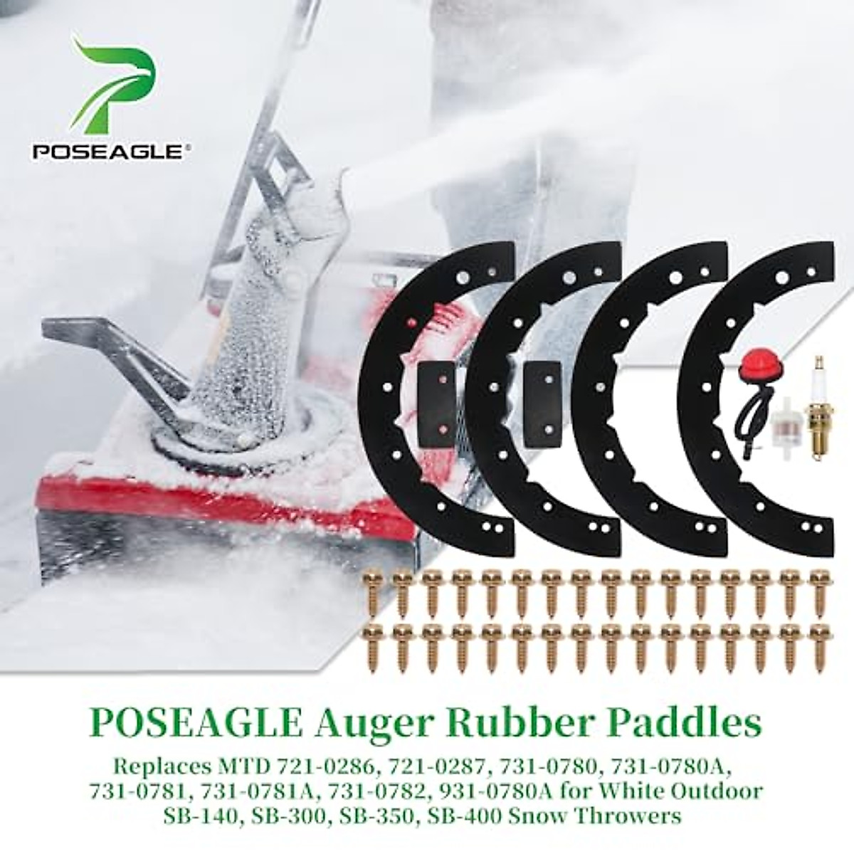 POSEAGLE 753-0613 Auger Rubber Spiral Kit Replaces MTD 753-0613, MTD 753 0613, 731-0781a, 731-0780a, 931-0780a for Cub Cadet 321, 321 R, 410, 421 R, 521 E, 521 R, SB-300, SB-350, SB-400 Snow Blowers