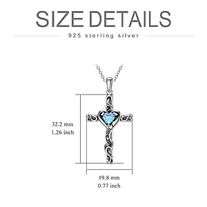 TOUPOP Aquamarine Cross Necklace for Women 925 Sterling Silver Birthstone Cross Pendant Necklace Heart Love March Birthstone Jewelry for Her Wife Girlfriend Birthday Anniversary Christmas Gifts