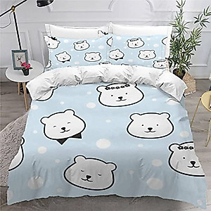 Quilt Cover Twin Size Cartoon Animals 3D Bedding Sets Polar Bear Duvet Cover Breathable Hypoallergenic Stain Wrinkle Resistant Microfiber with Zipper Closure,beding Set with 2 Pillowcase