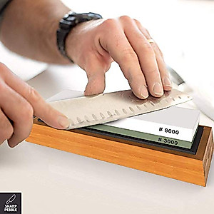 Sharp Pebble Premium Whetstone Knife Sharpening Stone 2 Side Grit 3000/8000 Wetstone Kit -Wet Stone Kitchen Knife Sharpener with Non-Slip Bamboo Base & Flattening Stone