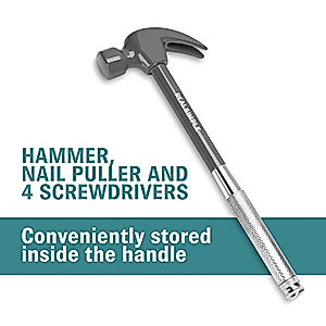 Real Simple All You Need 6-in-1 Hammer and Screwdriver Set. Ultimate Household Multi-Tool (Silver)