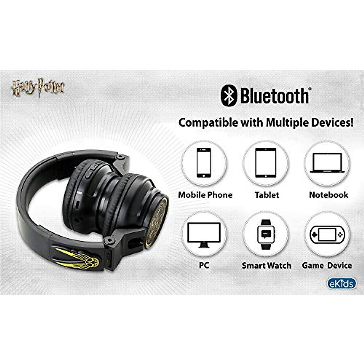 eKids Harry Potter Kids Bluetooth Headphones, Wireless Headphones with Microphone Includes Aux Cord, Volume Reduced Kids Foldable Headphones for School, Home, or Travel