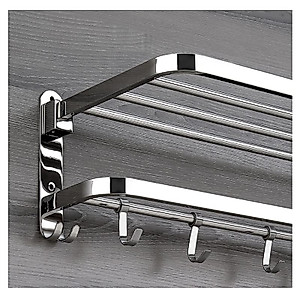 Bath Towel Shelf Stainless Steel Polished Bathroom Towel Rack Holder Storage Shelf Hook Accessories