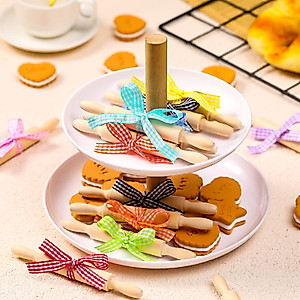 20 Pcs 5 Inch Wooden Mini Rolling Pin for Kids Child Small Rolling Pin Wooden Dough Roller with Plaid Ribbon for Kitchen Tools Children Fondant Pastry Pizza Cookie Crafting and Imaginative Play