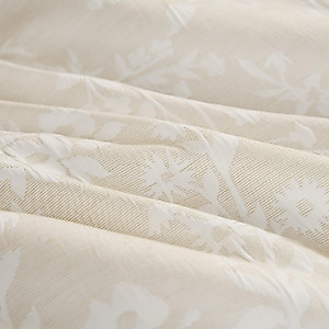 Lucky Brand Ava Floral Jacquard Duvet Cover Set - Beige - Twin/Twin XL Size - Luxurious Bedding Ensemble