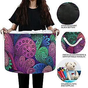 ALAZA Rainbow Paisley Indian Ethnic Storage Basket Gift Baskets Large Collapsible Laundry Hamper with Handle, 20x20x14 in