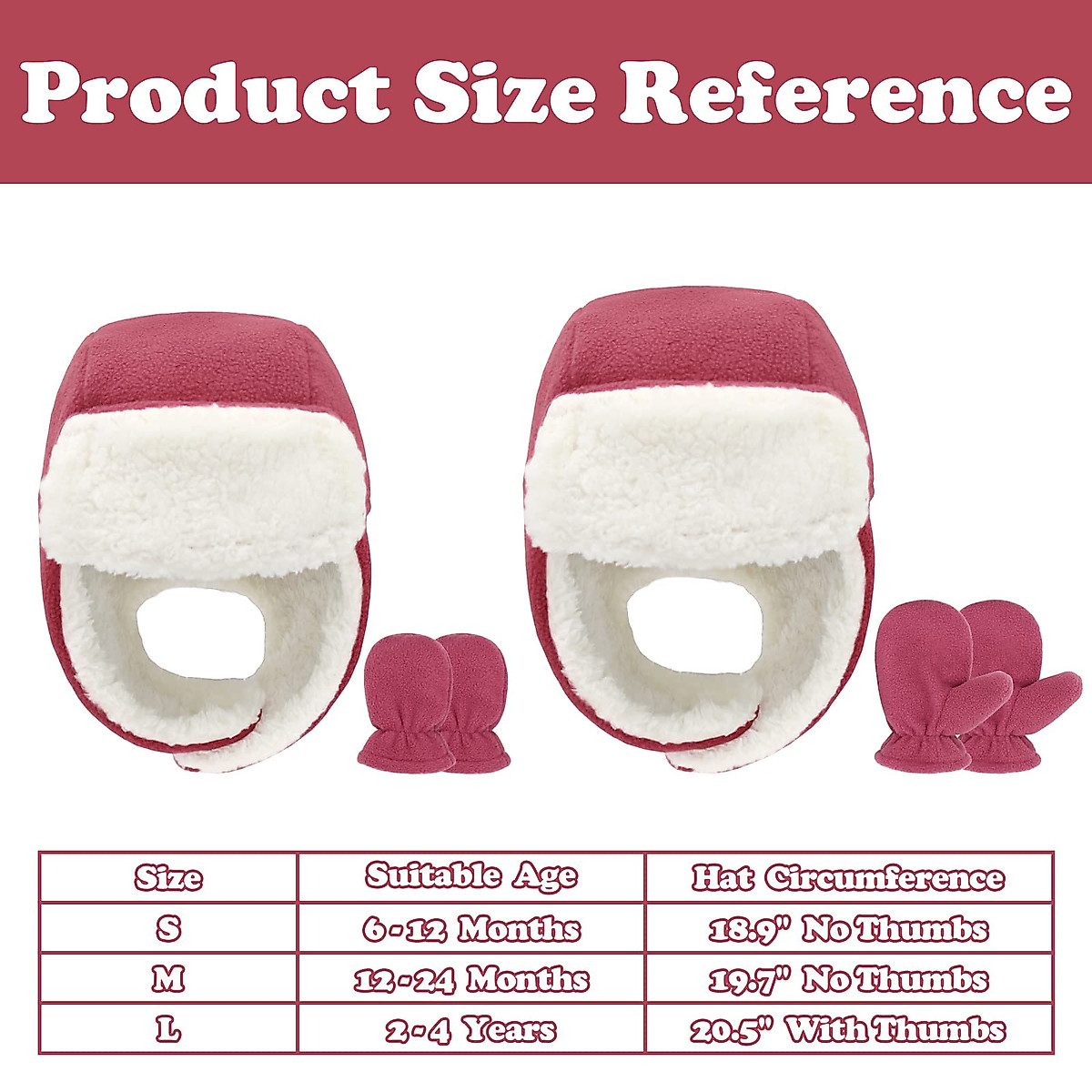 Baby Girl Winter Hat Toddler Hats for Girls Boys Sherpa Lined Trapper Hat Baby Hats and Mittens Toddler Gloves Rose 12-24 Months