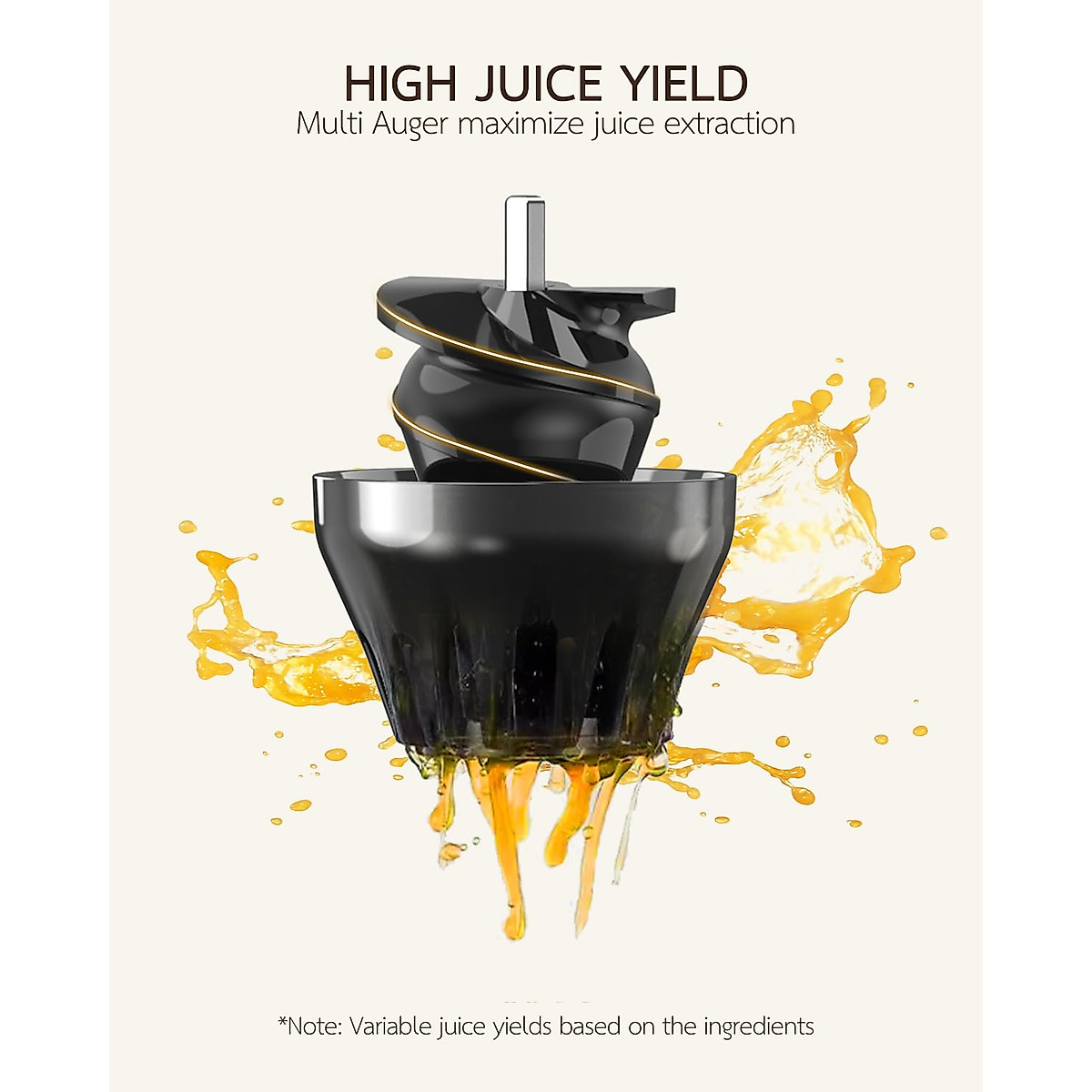 TUUMIIST Juicer Machines, Cold Press Juicer for Vegetable and Fruit with Upgraded Slow Juicing Technology, Powerful Motor and Reverse Function, Compact Size for Space-Saving Juicer, Black Gold