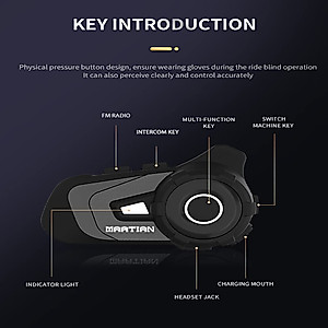 Martian Motocycle Helmet Bluetooth 5.1 Headset Wireless IP67 Waterproof Motoriding, Biking & Skiiing/BlueT-S2 /1000M Intercom/2 in 1 Microphone/2 Riders Intercom/