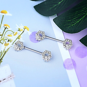 Melighting Dainty Bee Nipple Rings 14G Surgical Steel 316L 2pcs Nipple Barbell CZ Nipple Piercing Jewelry Nipple Ring for Women Body Piercing Jewelry 14mm