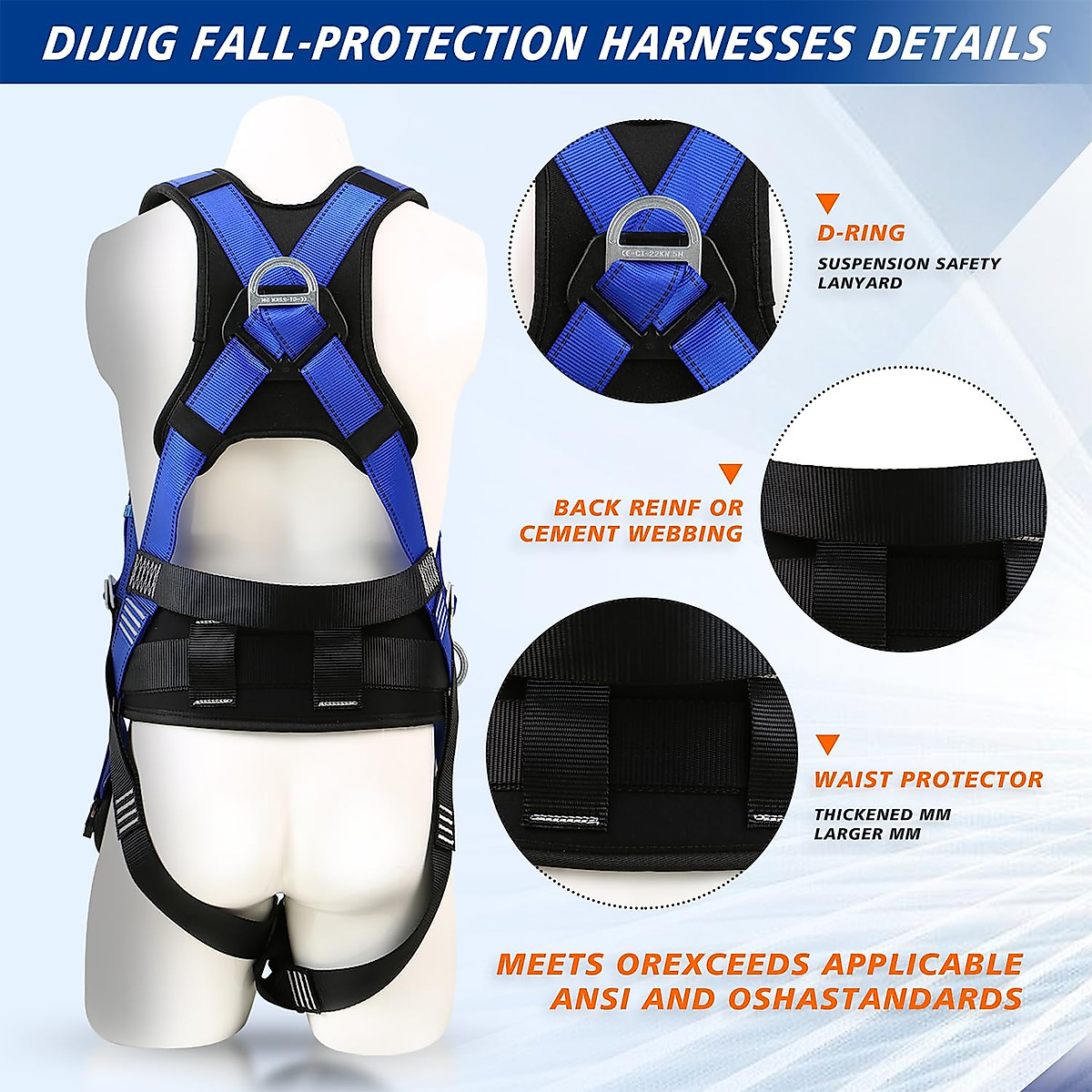 DIJJIG safety harness fall protection harness roofing harness construction harness construction harness fall protection safety harness lanyard arnes de seguridad para construccion ANSI/ASSP Compliant