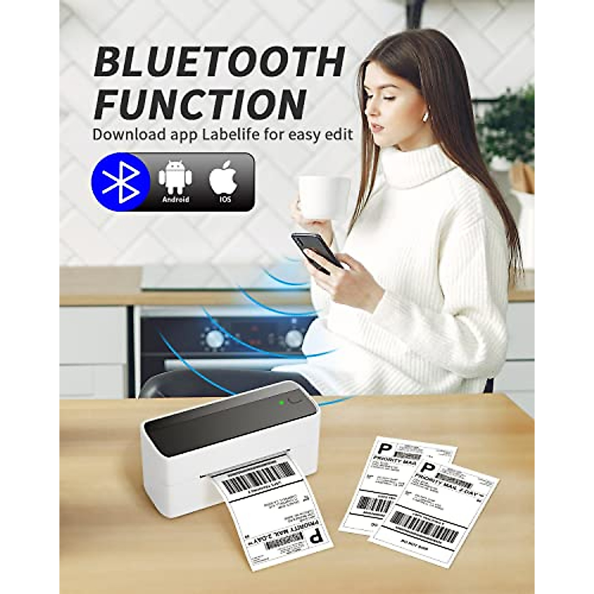 Phomemo Bluetooth Label Printer for Small Business with Thermal Direct Shipping Label (Pack of 500 4x6 Labels)