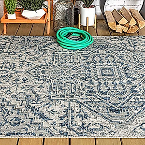 JONATHAN Y SMB105B-3 Estrella Bohemian Medallion Textured Weave Navy/Gray 3 ft. x 5 ft. Indoor/Outdoor Area Rug Coastal, Traditional, Transitional, Perfect for Backyard, Patio, Porch