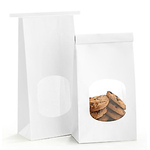 BagDream Bakery Bags with Window Kraft Paper Bags 100Pcs 4.5x2.36x9.6 Inches Tin Tie Tab Lock Bags White Window Bags Cookie Bags, Coffee Bags