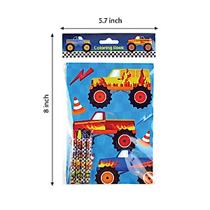 TINYMILLS Monster Truck Coloring Book Set with 12 Coloring Books and 48 Crayons Monster Truck Birthday Party Supplies Favor Bag Filler Carnival Prizes Rewards Classroom Party