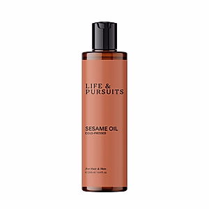 Life & Pursuits 100% Cold-Pressed Unrefined Sesame Oil - Nourishing Oil for Hair and Skin, Promotes Radiance, Moisture, and Healthy Growth for Men & Women (6.76 Fl Oz)