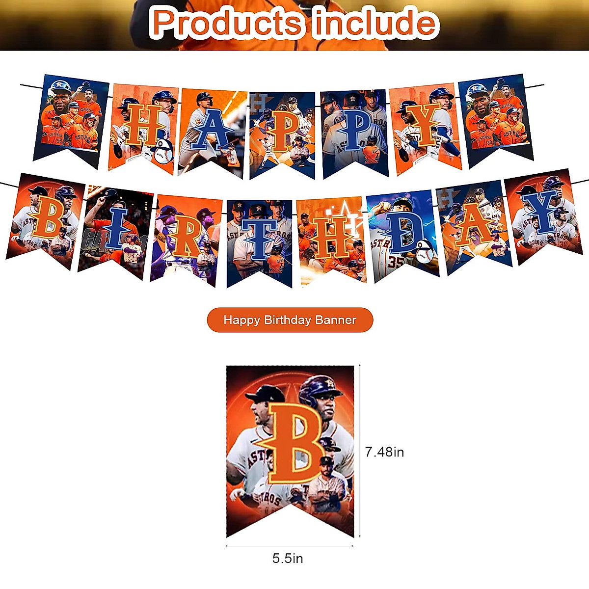 Astros Baseball Party Decorations,Birthday Party Supplies For Baseball Team Party Supplies Includes Banner - Cake Topper - 12 Cupcake Toppers - 18 Balloons