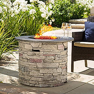 Great Deal Furniture Rogers Propane Fire Pit Round 32" with Grey Top - 40,000 BTU