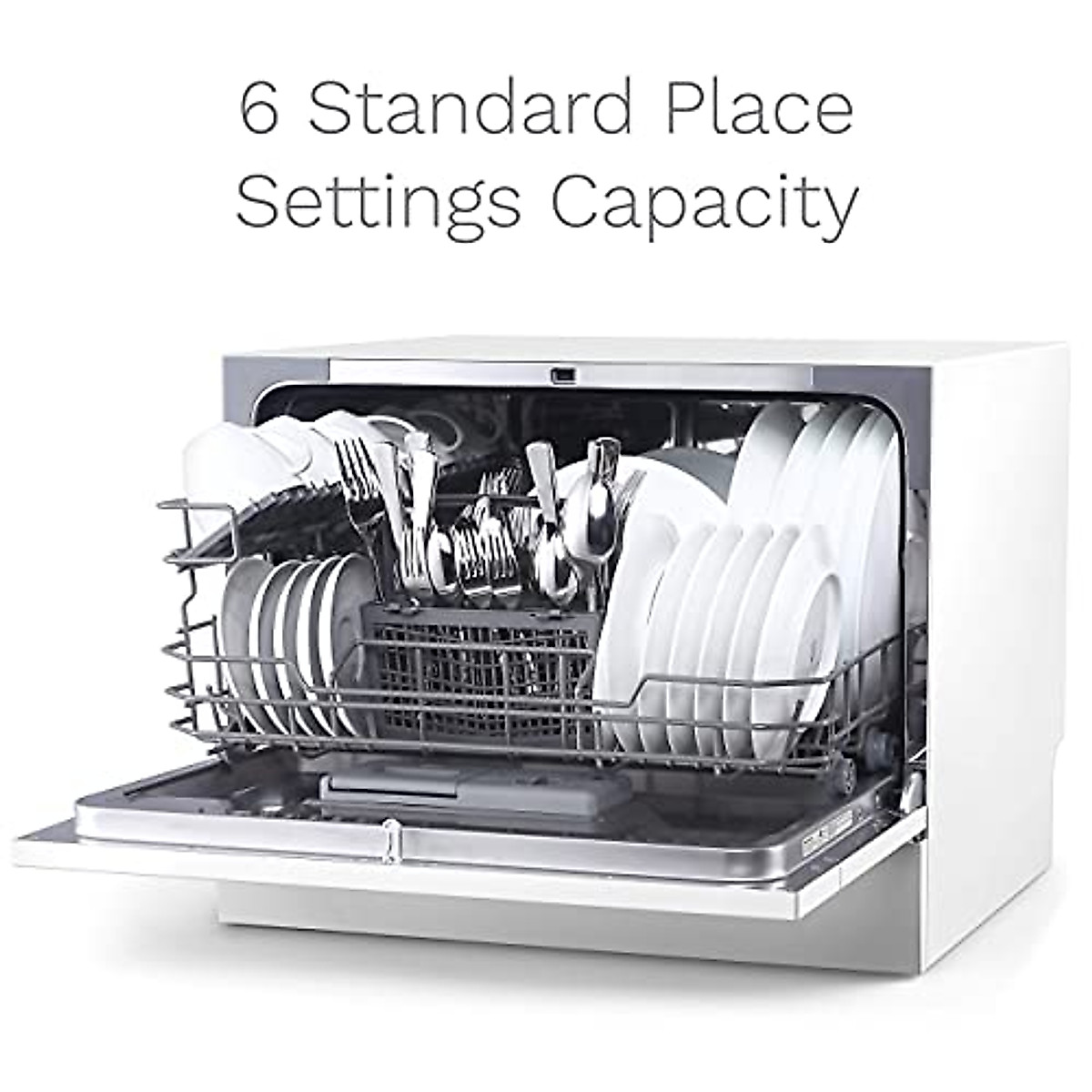 hOmeLabs Compact Countertop Dishwasher - Energy Star Portable Mini Dish Washer in Stainless Steel Interior for Small Apartment Office and Home Kitchen with 6 Place Setting Rack and Silverware Basket