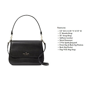 kate spade handbag for women Staci Saffiano Leather Flap Shoulder Bag, Black